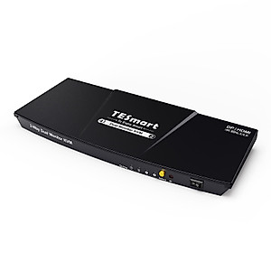 DisplayPort and HDMI KVM Switch 2 Monitors 2 Computers, TESmart 4 Port Dual Monitor KVM Switcher, 4K@60Hz, L/R Out, Keyboard Mouse PC Selector Box with All Input Cables (Black）