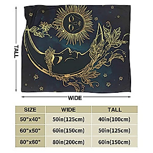 Moon with Feathers and Sun Fleece Throw Blanket Plush Soft Throw for Bed Sofa, 80 in x 60 in