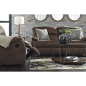 Signature Design by Ashley Bolzano Faux Leather Double Seat Manual Reclining Sofa, Brown