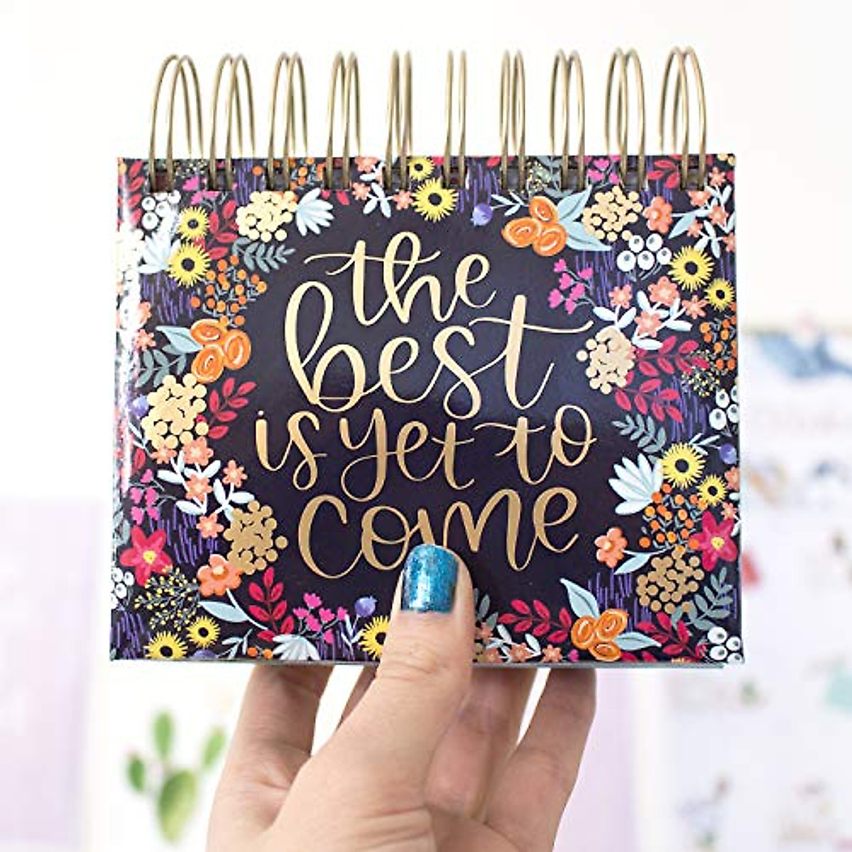 bloom daily planners Undated Perpetual Desk Easel/Inspirational Standing Flip Calendar - (5.25" x 5.5") (The Best is Yet to Come)