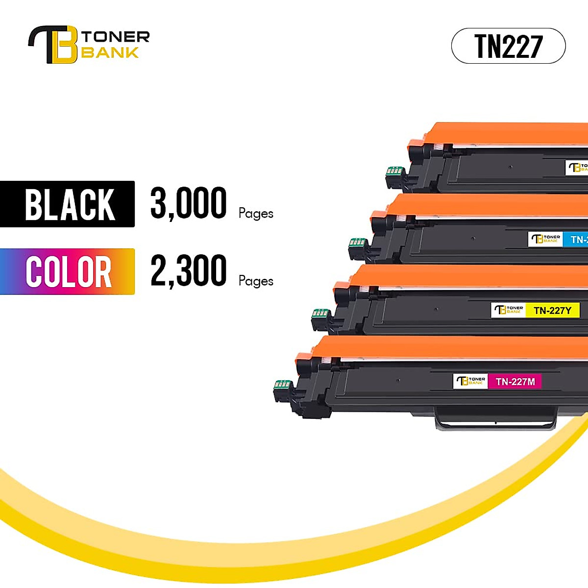 TN-227 Compatible Toner Cartridge Replacement for Brother TN227 TN223 TN-227BK TN-227C TN-227M TN-227Y MFC-L3750CDW MFC-L3770CDW HL-L3210CW HL-L3290CDW Printer (Black Cyan Yellow Magenta, 4-Pack)