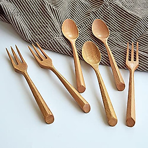 HIKOAN Triangular Handle Wooden Spoon Fork Set Dessert Wooden Spoon Wooden Fork Student Portable Spoon Fork Beechwoodspoon