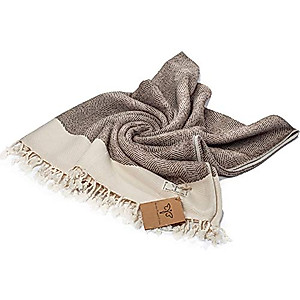 Smyrna Original Turkish Throw Blanket Herringbone Series | 100% Cotton, 50 x 60 Inches | Vintage Boho Throw Blankets for Couch, Sofa, Farmhouse and Home Decor | Lightweight and Super Soft (Latte)