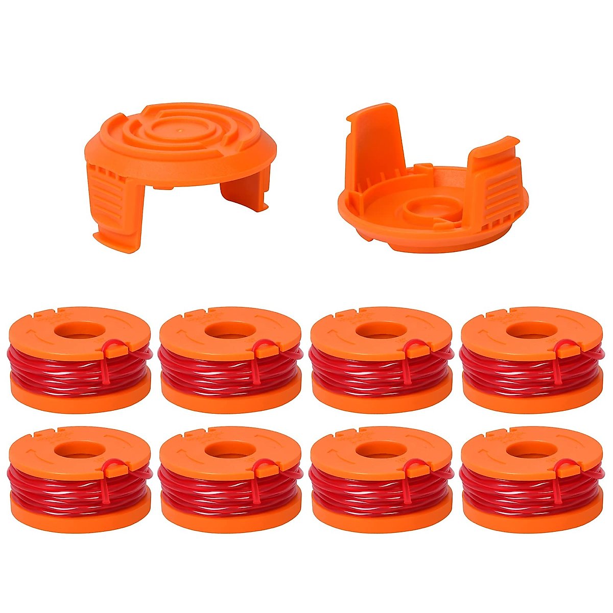 Generep Weed Eater String Replacement Trimmer Line for Worx WA0010 WG180 WG163 Spools,10 ft/0.065 Inch Trimmer String Refills Parts,WA6531 GT Spools Cap Cover(8 Spools, 2 Caps)