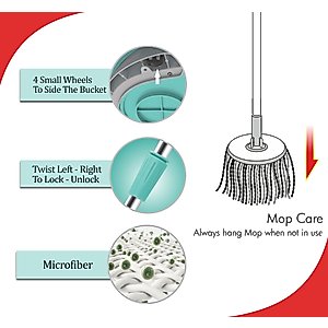 Spotzero Mop and Bucket with Wringer Set for Floor Cleaning with Wheels, 2 Microfiber Refills included, Extendable Handle, 360 Spinning System, (trapeadores con cubeta giratoria 360) Maxx Spin Mop