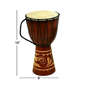 Deco 79 Wood Drum Handmade Decorative Sculpture Djembe Home Decor Statue with Rope Accents, Accent Figurine 9" x 10" x 16", Brown