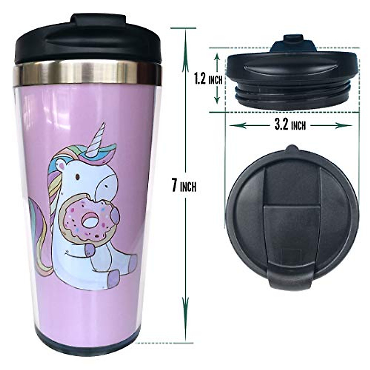 NVJUI JUFOPL Unicorn With Donut Travel Coffee Mug for Men's & Women's, With Flip Lid, Stainless Steel, Water Bottle Cup 15 oz