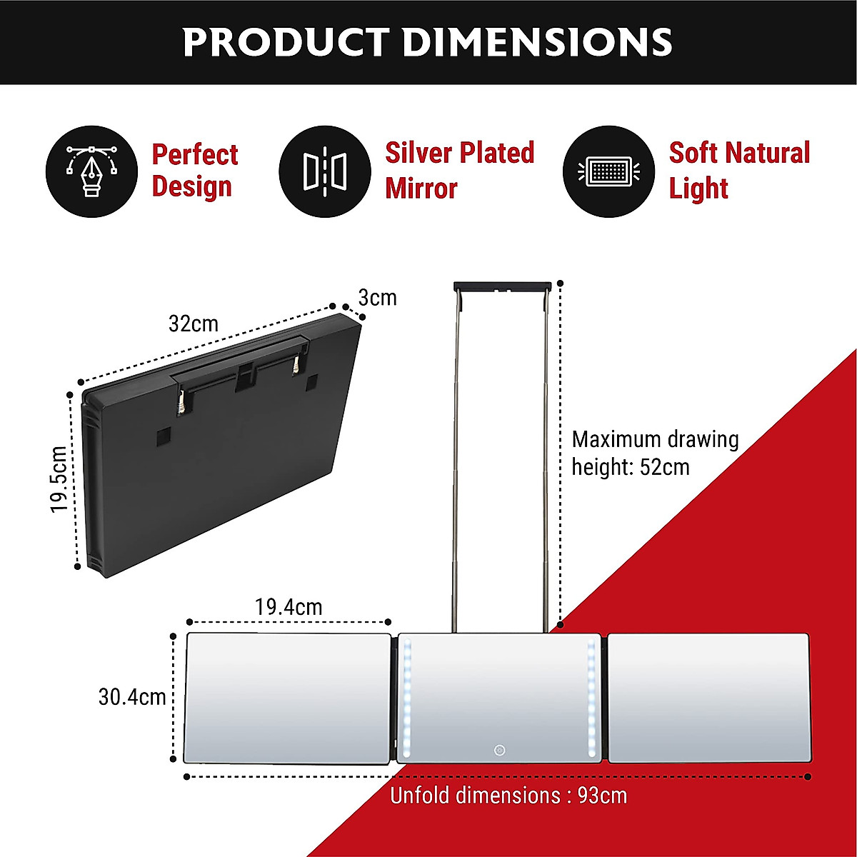 IN-COG-NEATO 3 Way Mirror for Hair Cutting Self Barber Haircut LED Lights Rechargeable Battery 360 for Cutting Your Own Hair