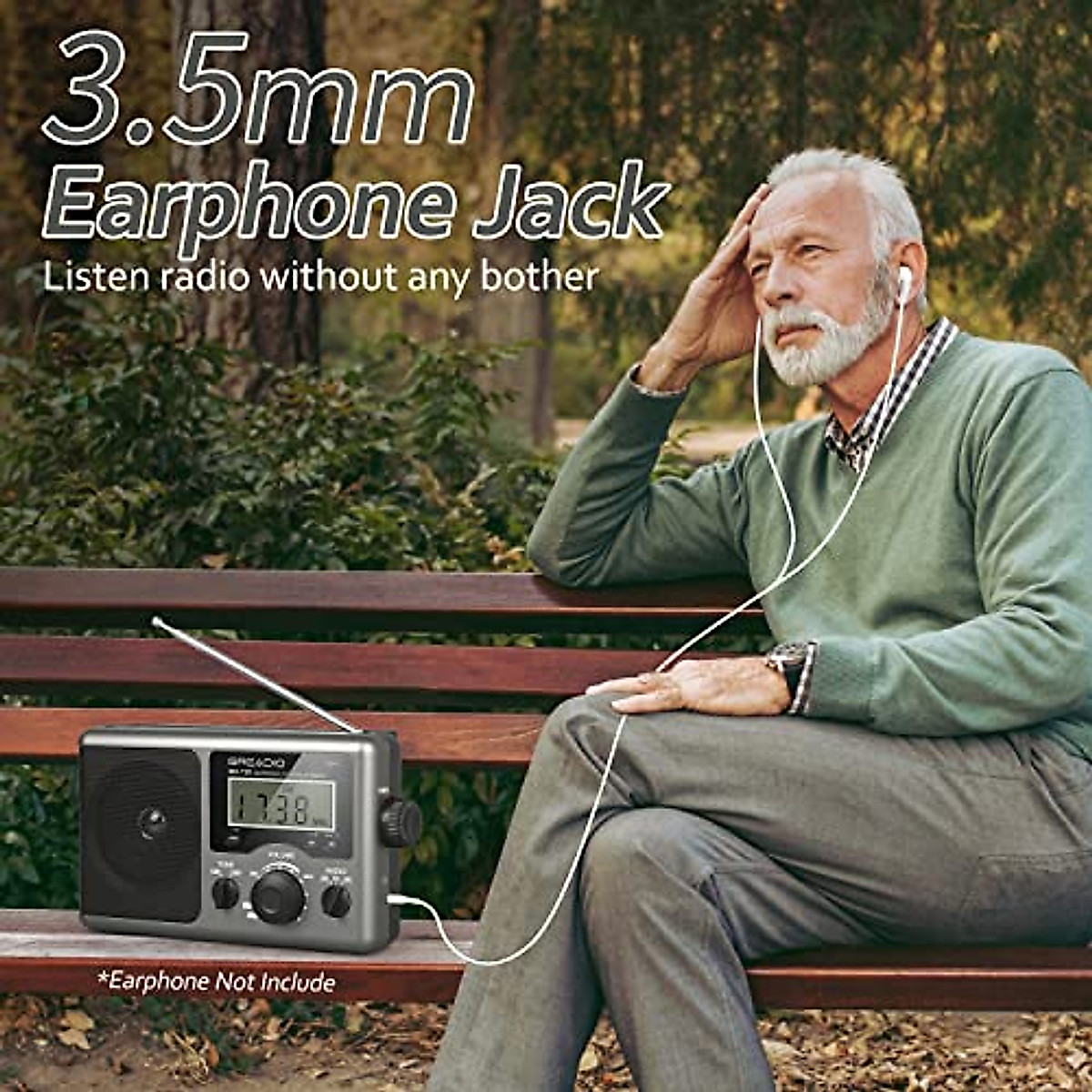 Greadio Portable Shortwave Radio,AM FM Transistor Radio with Best Reception,LCD Display,Time Setting,Battery Operated by 4 D Cell Batteries or AC Power,Big Speaker,Earphone Jack for Gift,Elder,Home