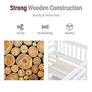 Merax Wood Loft Bed with Desk : Twin Size Loft Bed with 4-Storage Shelves and Under-Bed Desk Solid Wood Bed, White