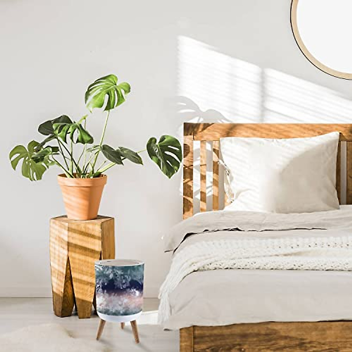 Trash Can with Lid Hand Painting Abstract Watercolor Tie Dye Ink Stains Splashes Brush Wood Small Garbage Bin Waste Bin for Kitchen Bathroom Bedroom Press Cover Wastebasket 7L/1.8 Gallon