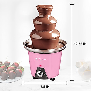 Nostalgia 3 Tier Electric Chocolate Fondue Fountain Machine for Parties - Melts Cheese, Queso, Candy, and Liqueur - Dip Strawberries, Apple Wedges, Vegetables, and More - 24-Ounce - Pink