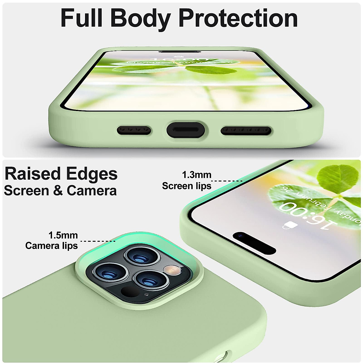 Vooii Compatible with iPhone 14 Pro Max Case, Upgraded Slim Liquid Silicone Case, [Anti-Scratch Soft Microfiber Lining] Full Covered Soft Gel Rubber 14 Pro Max iPhone Case 6.7 inch - Matcha