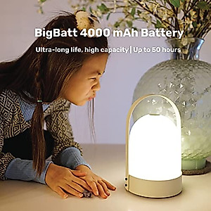 BASK KIN Portable Cordless Lantern Table Lamp | USB Rechargeable | Powerful Long-Lasting 4000mAh Battery | Kids Bedroom | Indoor / Outdoor Light | Easy 3-Step Touch Dimmable | UltraBright LED
