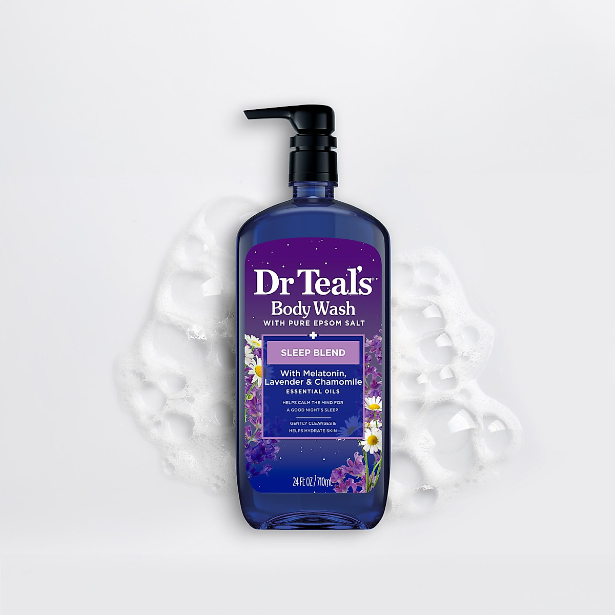 Dr Teal's Body Wash with Pure Epsom Salt, Sleep Blend with Melatonin, Lavender & Chamomile Essential Oils, 24 fl oz (Pack of 4)