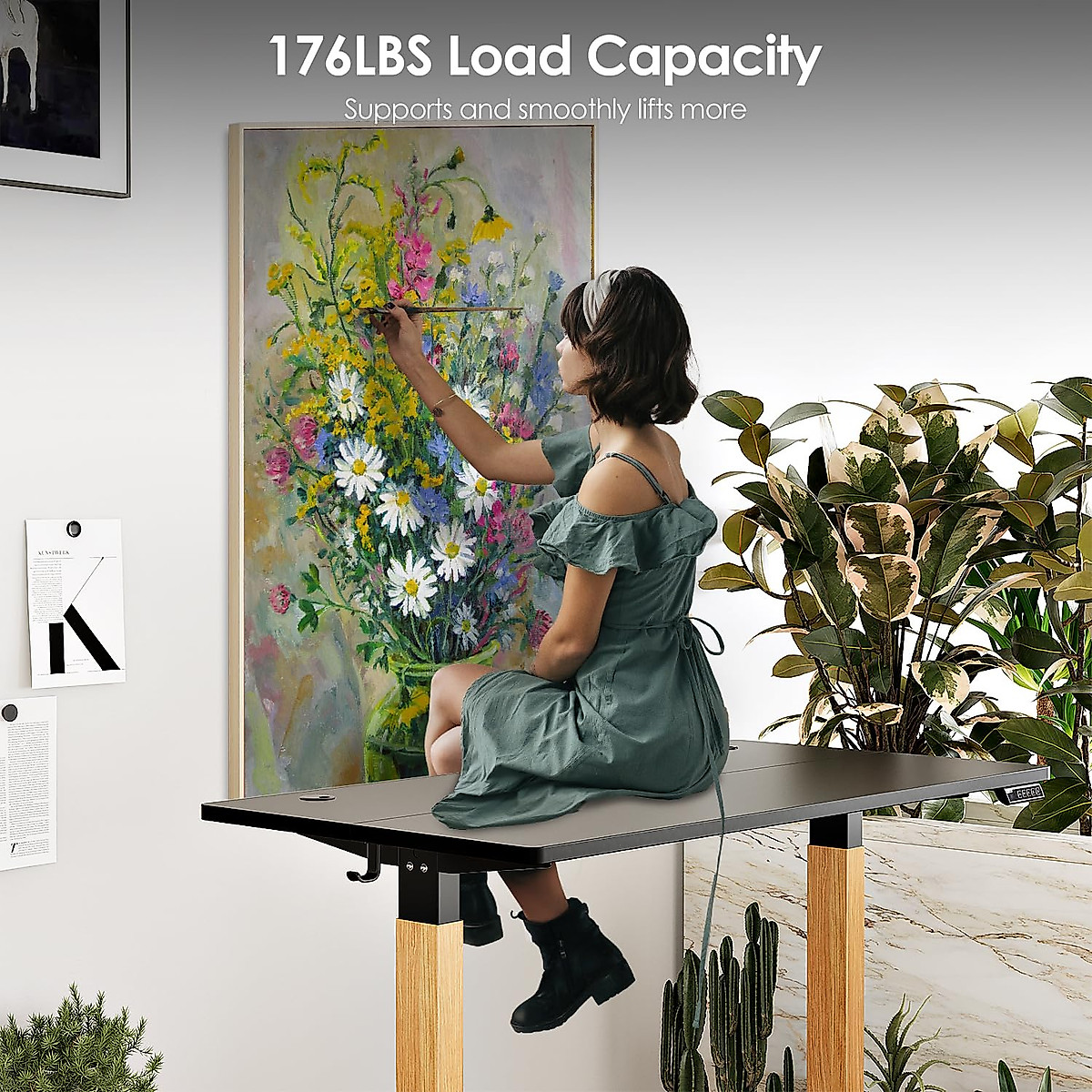 Monomi Electric Standing Desk, 55 x 24 inches Height Adjustable Desk, Ergonomic Home Office Sit Stand Up Desk with Memory Preset Controller (Black Top/Dark Wood Grain Frame)