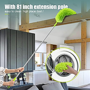 CALBEAU Dusters for Cleaning, Duster with 81 inch Extension Pole for Cleaning High Ceiling Fan, High Window, Sofa, Cobweb Duster for High Corner, 11 PCS Microfiber Duster Kit with Storage Bag