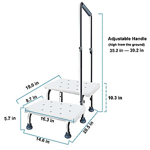 Aliseniors Step Stool with Handle and Non-Skid Platform, Heavy Duty 2 Steps Medical Foot Stool for Adult, Seniors, Handicap Holds up to 350 lbs
