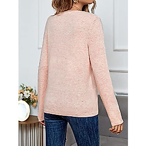 Berthmeer Women's Wool V Neck Wool Sweater Long Sleeve Pullover Loose Jumper Winter Knitwear Peach Pink