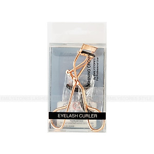 EMILYSTORES Professional Makeup Tool for Eyelashes with 2 Replacement Silicone Refill Pads Pinch Pain Free Metal Eyelash Curler 1PC, Golden Color