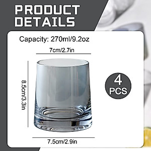 Sekonow Set of 4 Colored Whiskey Glasses, 8.8 Oz Old Fashioned Glass, Rocks Glasses Tumbler, Stemless Drinking Glassware for Men Women Bourbon Scotch Cocktail Tequila Liquor (Gray)