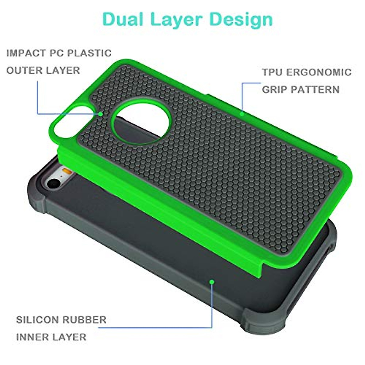 Jeylly iPhone SE Case (1st gen - 2016), iPhone 5S Cover, Shock Absorbing Hard Plastic Outer + Rubber Silicone Inner Scratch Defender Bumper Rugged Hard Case Cover for Apple iPhone SE/5S - Green