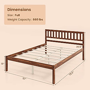 Giantex Wood Full Bed Frame with Headboard, Mid Century Platform Bed with Wood Slat Support, Solid Wood Foundation, 12 Inch Height for Under Bed Storage, Easy Assemble, Walnut
