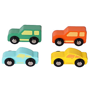 TOWO Wooden Car Transporter Toy Double Decker Trailer with 4 Cars ramp Racer - Wooden car Toy Truck Carrier for 3 Years Old Boys Vehicle Toys for Kids