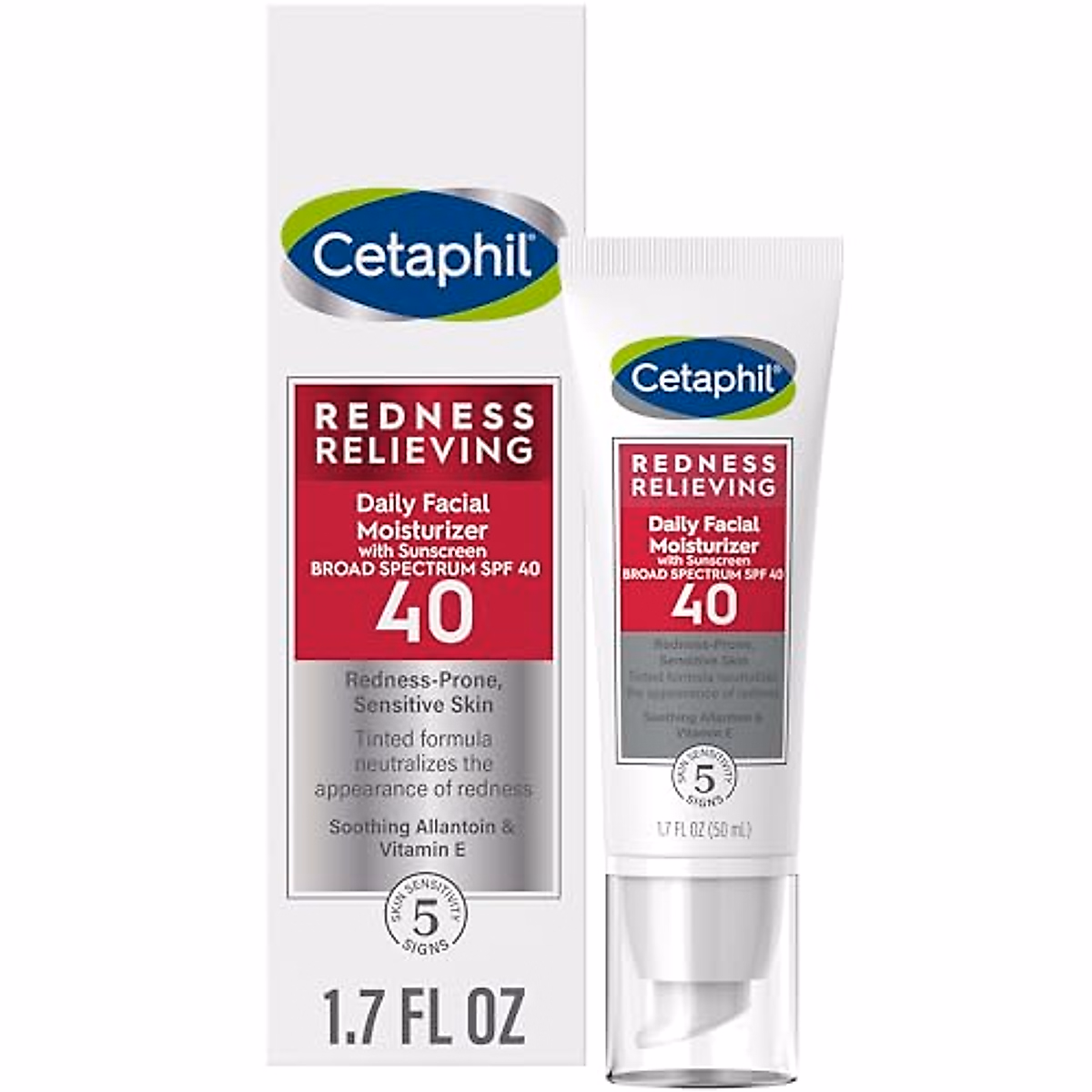 CETAPHIL Redness Relieving Daily Facial Moisturizer SPF 40, 1.7 fl oz, Broad spectrum Sunscreen, Neutral Tint, For Redness-Prone Skin