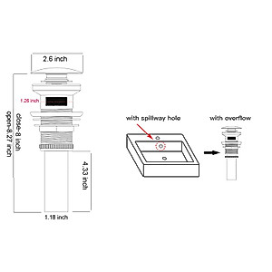 YCCUZA Pop Up Drain Brushed Nickel with Overflow Drain Stopper for Bathroom Lavatory Vanity Basin Sink Bathtub
