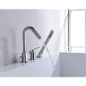 3 Hole Deck Mount Roman Tub Faucet with Hand Shower, Solid Brass Chrome Finish Valve Included