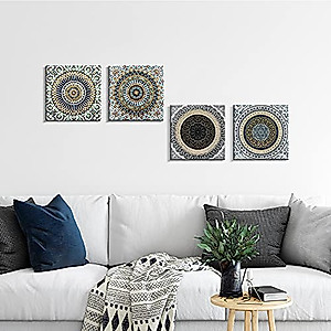 Bathroom Decor Boho Canvas Wall Art 4 Panel Mandala Canvas Print Artwork for Living Room Bedroom Decoration (12"x12"x4, B)