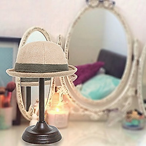 MyGift Dome Shape Metal Hat Stand - Antique Style Tabletop Cap and Wig Display Rack, Brown