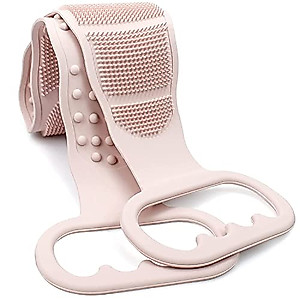 BAIMEI Shower Silicone Back Scrubber, Handle Body Washer, Exfoliating Texture Scrubbing Pad for Shower (Pink)