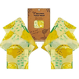 VOVOLO (Lemon Print 3 Size S/M/LReusable Beeswax Food Wraps Eco Friendly Wrappers Sustainable Plastic Free Food Storage Washable Bowl Covers Sandwich Wrappers