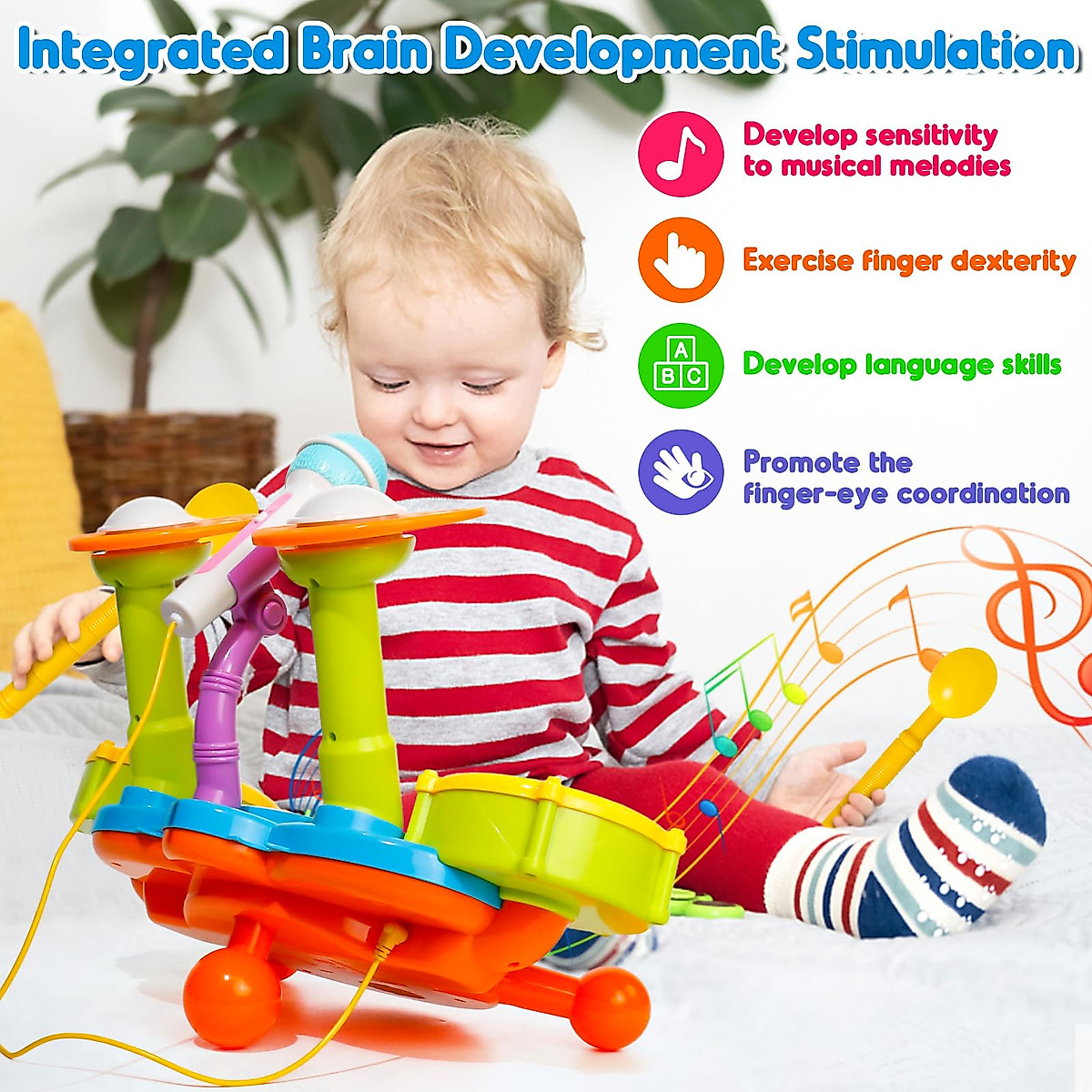 Drum Set for Toddlers 1-3, Toys for 1 Year Old Boy Birthday Gift, Kids Drum Set Musical Toys for Toddlers 1-3, Baby Drum Set with Microphone Toddler Drum for Ages 2-4 Brithday Gifts for Boys Grils