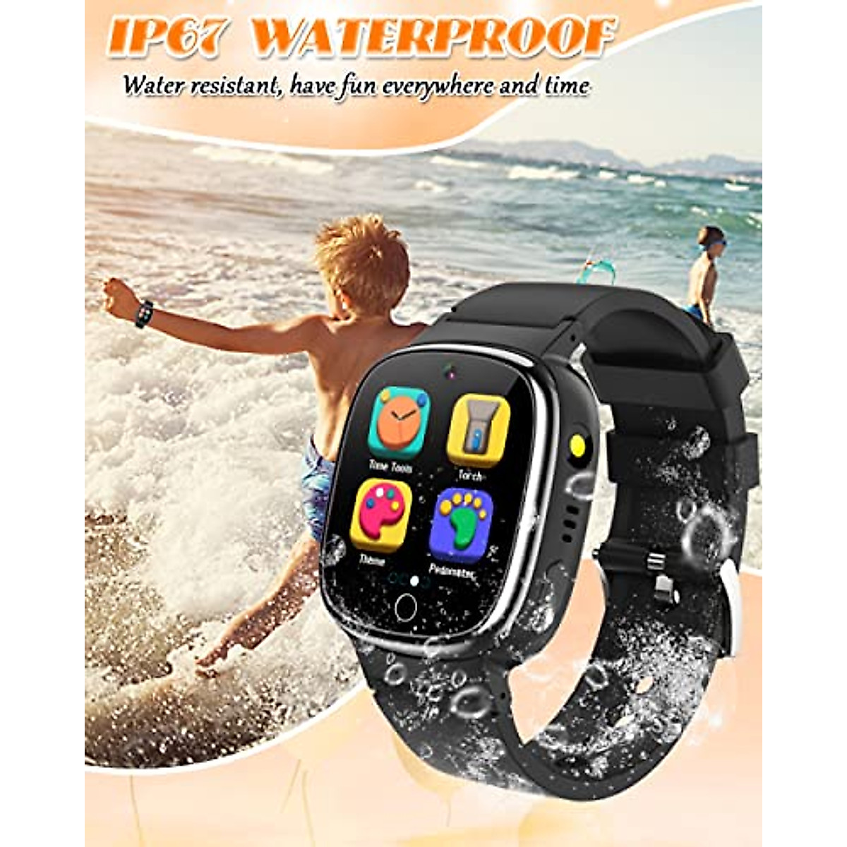 Waterproof Kids Smart Watch Boys Gifts for 3-12 Year Old Girls Kids Watches with 24 Puzzle Games HD Touchscreen Video Camera Music Player Pedometer Story Books Flashlight 13 Alarm Clock Learning Toys