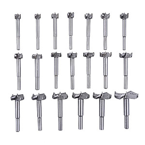 Rocaris 20Pcs Forstner Drill Bits, Tungsten Steel Woodworking Hole Saw Set, Wood Cutter Auger Opener Round Shank Drilling Cutting Tool (14mm-50mm)