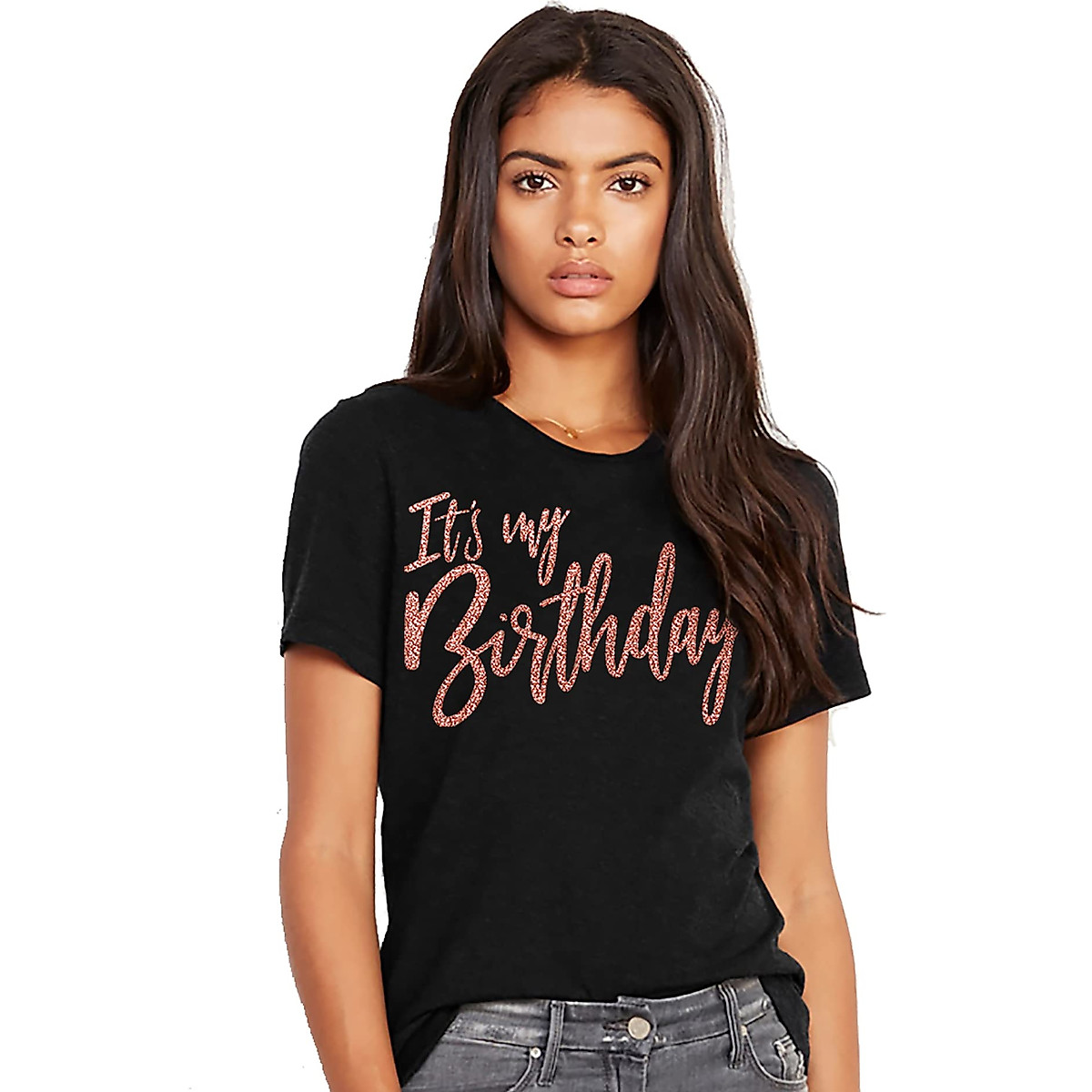 Plus Size Birthday Shirts for Women - Rose Gold Glam It's My Birthday T-Shirt - 2XL - Black Tee(ItsMyBdy RsG) Blk/2xl