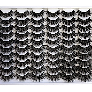 Gmagictobo False Eyelashes Fluffy 30 Pairs Pack Faux Mink Lashes 20MM Long Dramatic 6 Styles Mixed 5D Medium Volume Thick Fake Eyelashes Soft Crossed Makeup Eye Lashes