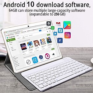AOYODKG TAB-A22 10 Inch Tablet with Keyboard, Android 10, Octa-core Processor, 64GB Storage, 4GB RAM, 256GB Expandable, WiFi, GPS, 1920x1200 HD Display, Gold