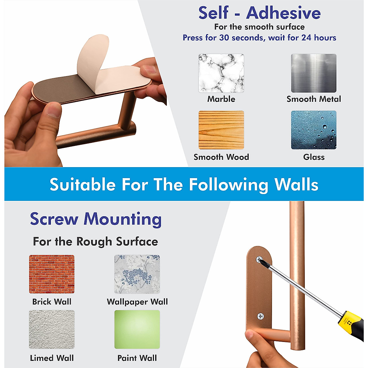 Paper Towel Holder for Kitchen - Drilling Free Wall Mount Paper Towel Holder, Aluminium Paper Towel Rack with Adhesive and Screws, Adhesive Paper Towel Holder Under Cabinet.