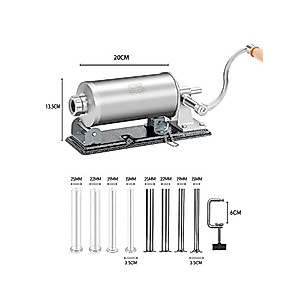 MZTOGR Sausage Stuffer - Stainless Steel Homemade Manual Sausage Maker Horizontal Meat Filling Kitchen Machine, Packed 8 Stuffing Tubes (2.5LBS)