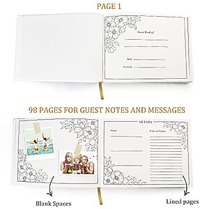 LotFancy Wedding Guest Book, 10x8’’ Sign in Book, 128 Pages Thick Paper with Gold Foil Hardcover, Personalized Keepsake for Reception, Baby Shower, Anniversary, Birthday