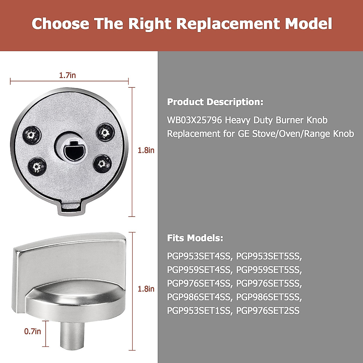 Funmit 5 Pack WB03X25796 Heavy Duty Burner Knob Exact Compatible with General Electric(GE) Stove Range Replaces AP5986232 WB03T10326 PS11721433 B071RXPPGF 4362262 Cooktop, Silver