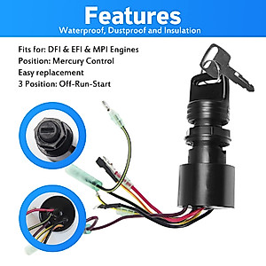 KALANBAY Ignition Key Switch 87-17009A2 87-17009A5 for Mercury Outboard Motors Remote Control Box, 6 Wire Key Starter Switch 3-Position Off-Run-Start
