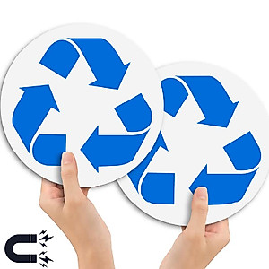 2 Pack (9in x 9in) Recycle Logo Magnet to Organize Your Trash - for Trash cans, Garbage containers and Recycle Bins - Magnet Decal (9in x 9in, Blue/White- Magnet)