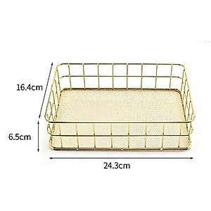 GYY Gold Desktop Metal Storage Basket Storage Box Iron Grid Storage Tray Net Basket Storage Bins for Home Decoration (Large)