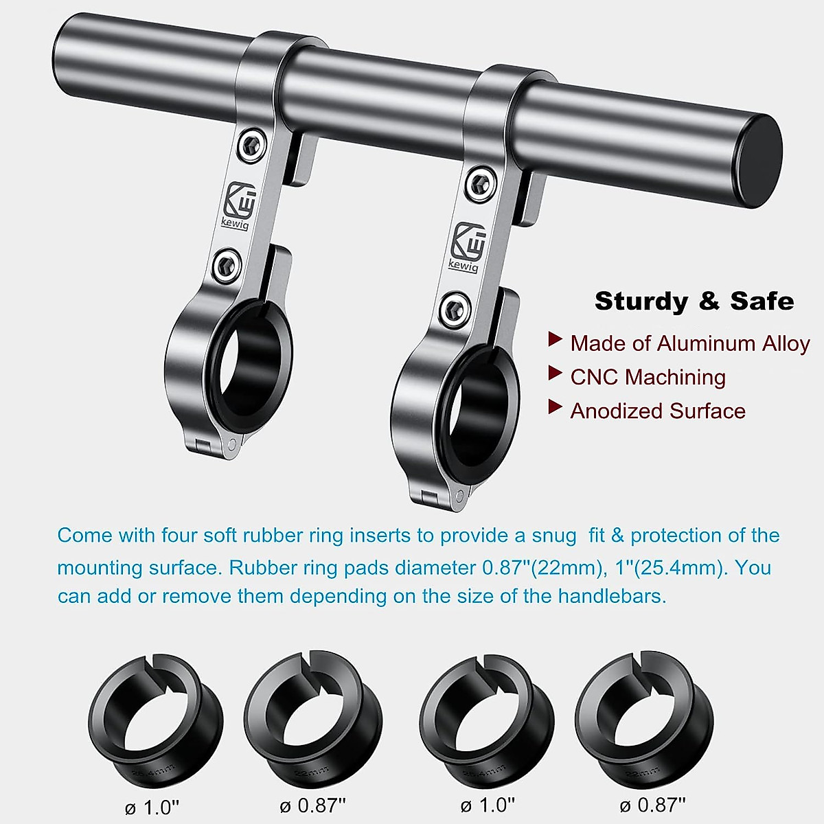 BRCOVAN Aluminum Alloy Handlebar Extensions for Bicycle & Motorcycle, Bike Handlebar Extender with Double Mounting Clamp Holder, Fit for Handlebars Diameter 0.87'' to 1.26''