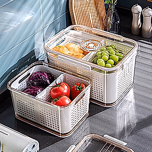 Kqiang 3 Pack Fridge Food Storage Container Set with Lids and Colander Fresh Produce Saver BPA-Free Plastic Vegetable Fruit Meat Storage Organization Bins